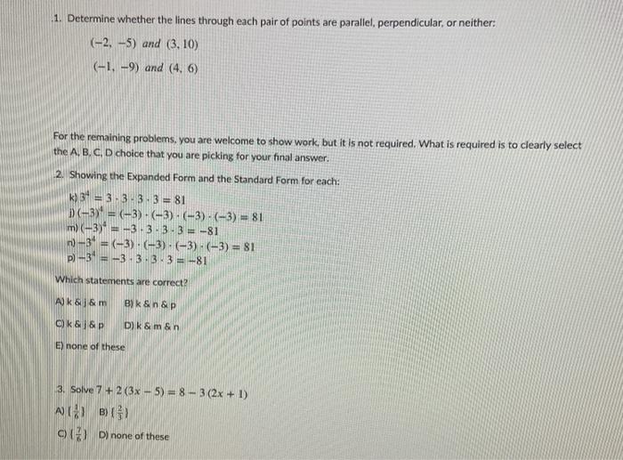 Solved 1. Determine whether the lines through each pair of | Chegg.com