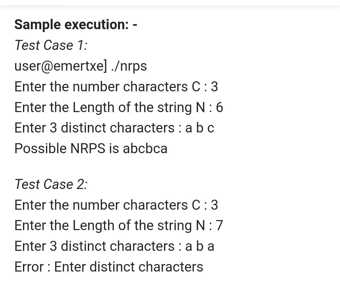 Solved Generate consecutive NRPS of length n using k | Chegg.com