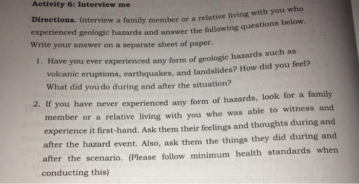 Solved Directions. Interview a family member or a relative | Chegg.com