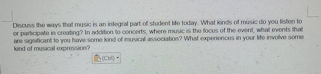Solved Discuss the ways that music is an integral part of | Chegg.com