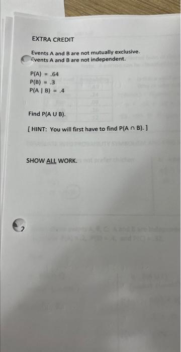 Solved EXTRA CREDIT Events A and B are not mutually | Chegg.com