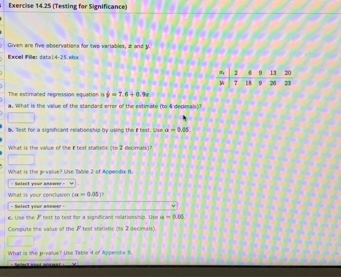 Solved = Exercise 14.25 (Testing for Significance) Given are | Chegg.com