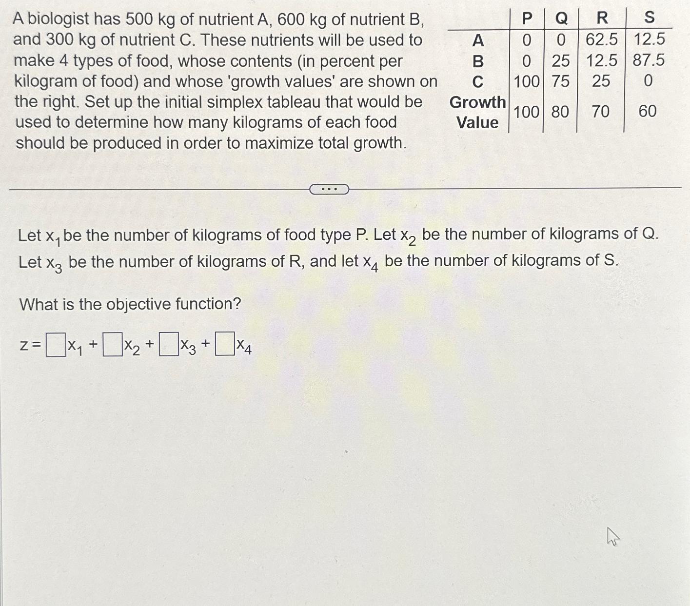 Solved A biologist has 500kg ﻿of nutrient A,600kg ﻿of | Chegg.com