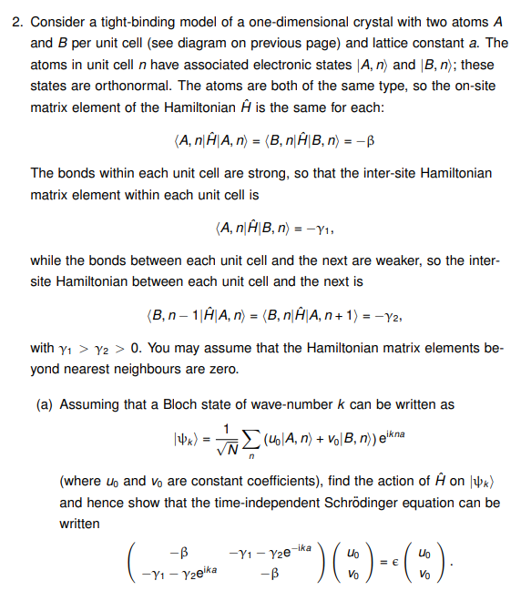 Solved Consider a tight-binding model of a one-dimensional | Chegg.com