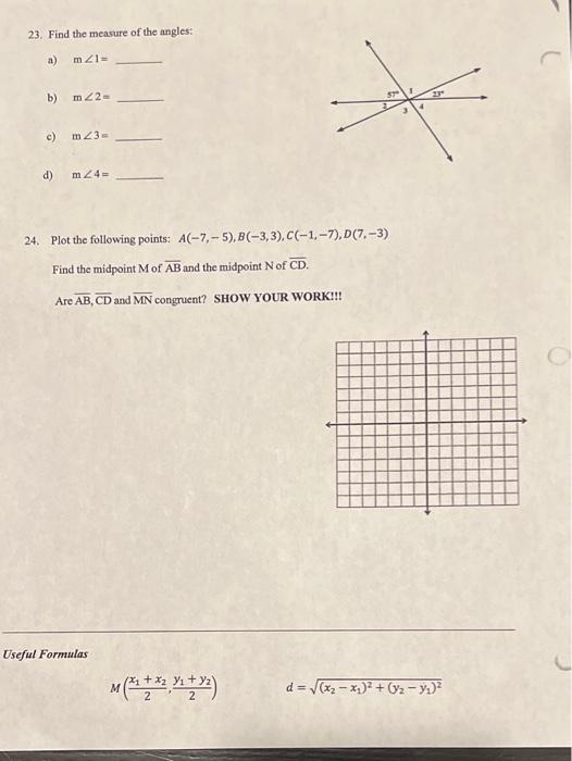 Solved 23. Find the measure of the angles: a) m∠1= b) m∠2= | Chegg.com