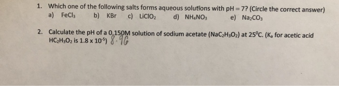 Solved 1. Which one of the following salts forms aqueous | Chegg.com