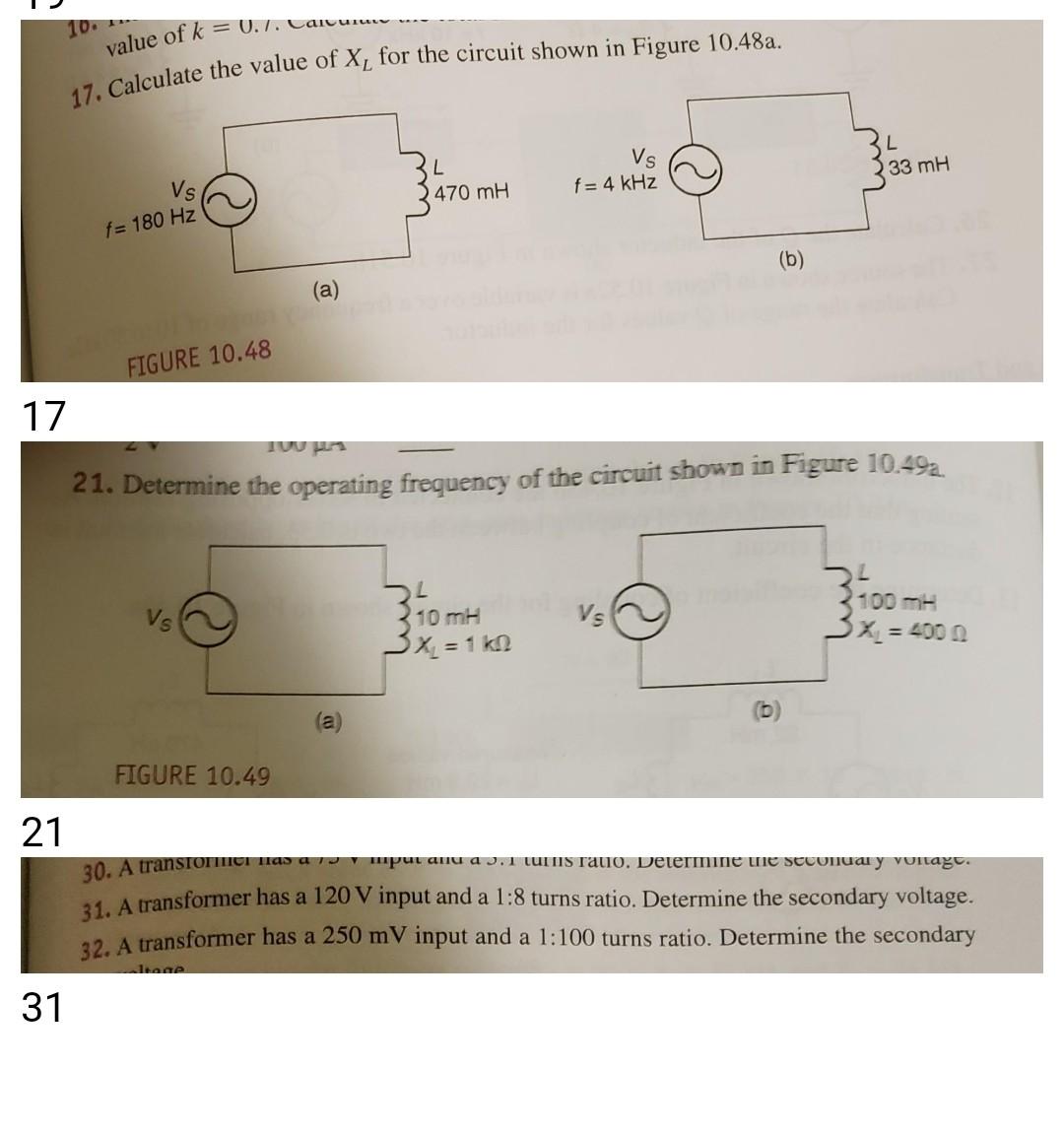 Solved value of 1. Calculate the value of XL for the circuit | Chegg.com