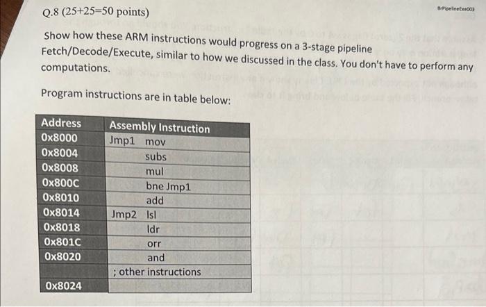 Solved Q.8 (25+25=50 points ) Show how these ARM | Chegg.com
