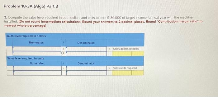 Solved Required information Problem 18-3A (Algo) Break-even | Chegg.com