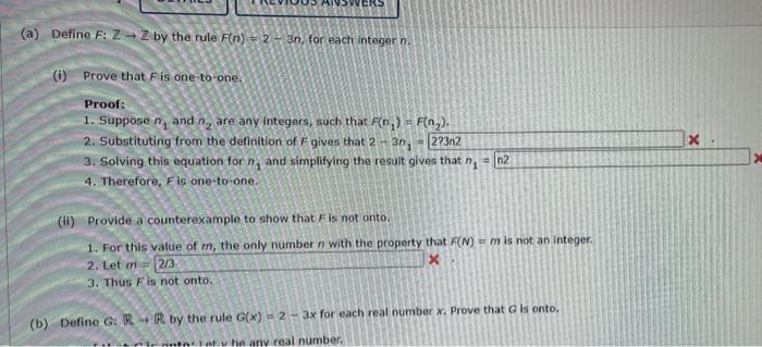 Solved (a) Define F:Z→Z by the rule F(n)=2−3n, for each | Chegg.com