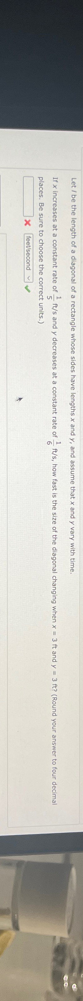 Solved Let ?? ﻿be the length of a diagonal of a rectangle | Chegg.com