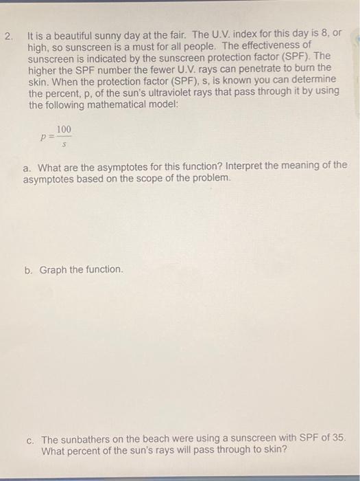 Solved It is a beautiful sunny day at the fair. The U.V. | Chegg.com
