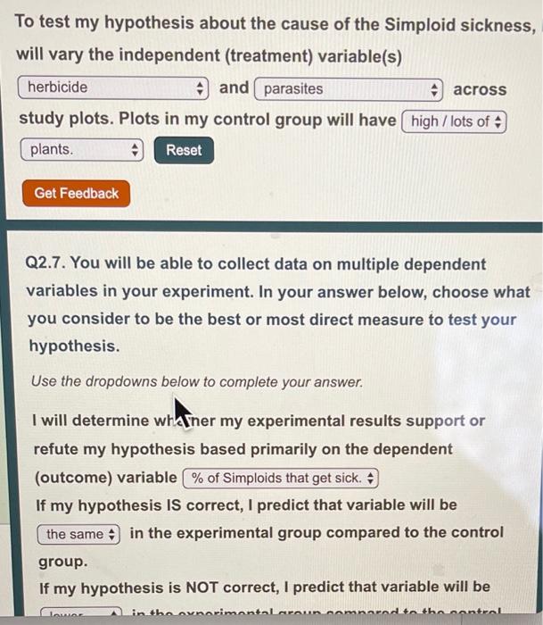 Solved To test my hypothesis about the cause of the Simploid | Chegg.com