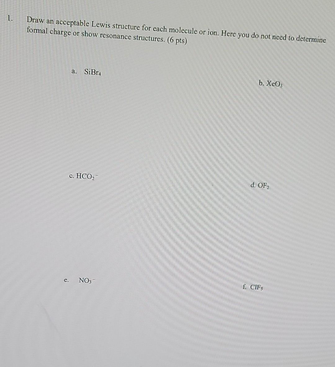 Solved Draw an acceptable Lewis structure for each molecule | Chegg.com