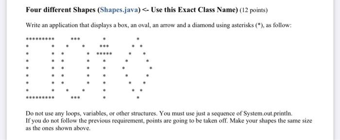Solved Four different Shapes (Shapes.java)