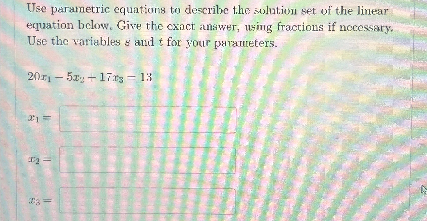 Solved Use parametric equations to describe the solution set | Chegg.com