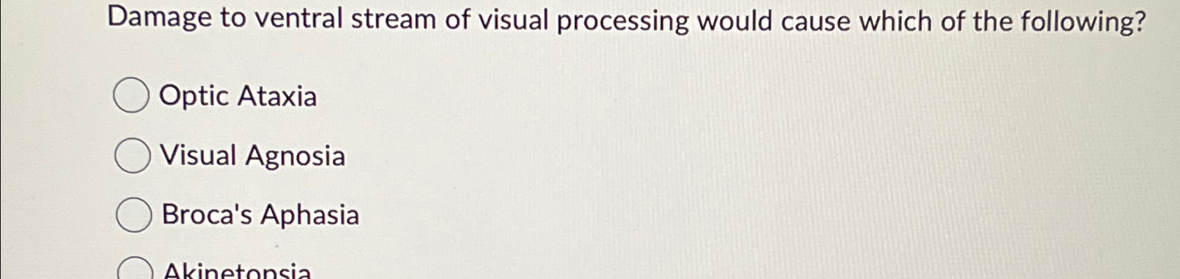 Solved Damage to ventral stream of visual processing would | Chegg.com