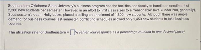 Solved Southeastern Oklahoma State University's business | Chegg.com