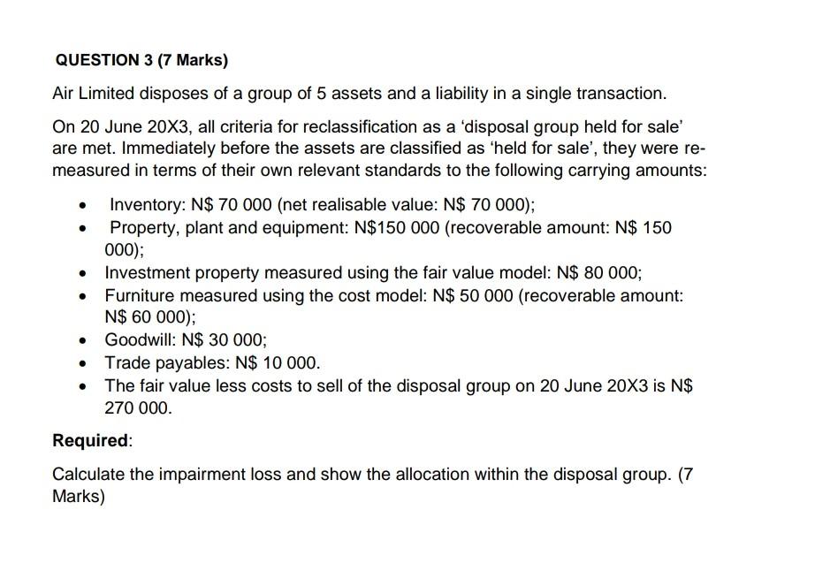 Solved Air Limited disposes of a group of 5 assets and a | Chegg.com