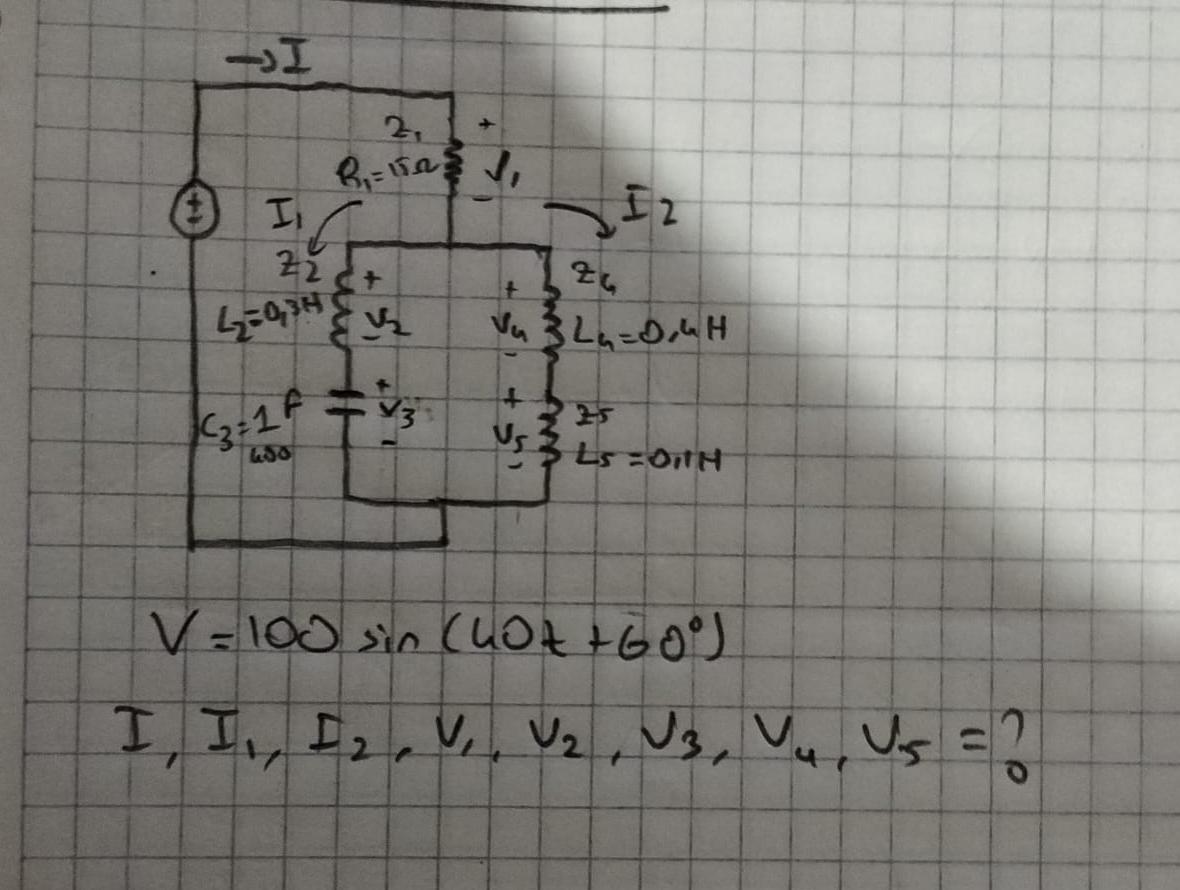 Solved V=100sin(40t+60°)I,I1,I2,V1,v2,v3,V4,V5= | Chegg.com