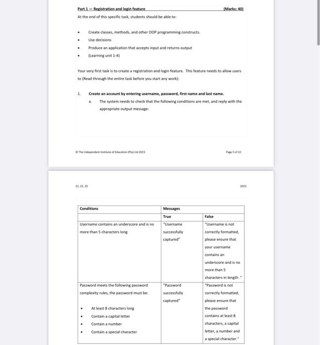 Solved Part 1 - Registration and login feature (Miks: 40]) | Chegg.com