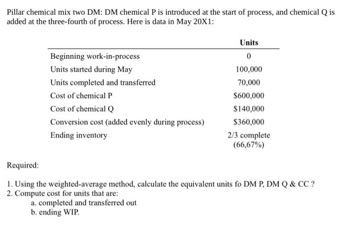 Solved Pillar chemical mix two DM: DM chemical P is | Chegg.com