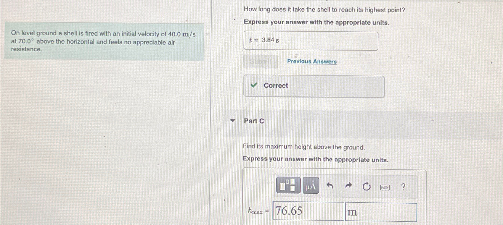 Solved How long does it take the shell to reach its highest | Chegg.com