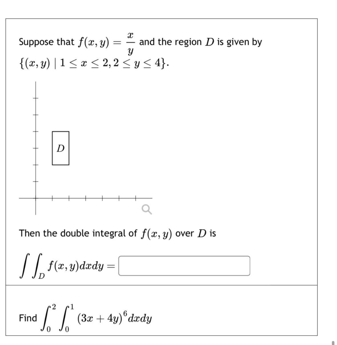 Solved Suppose that f(x,y)=xy ﻿and the region D ﻿is given by | Chegg.com