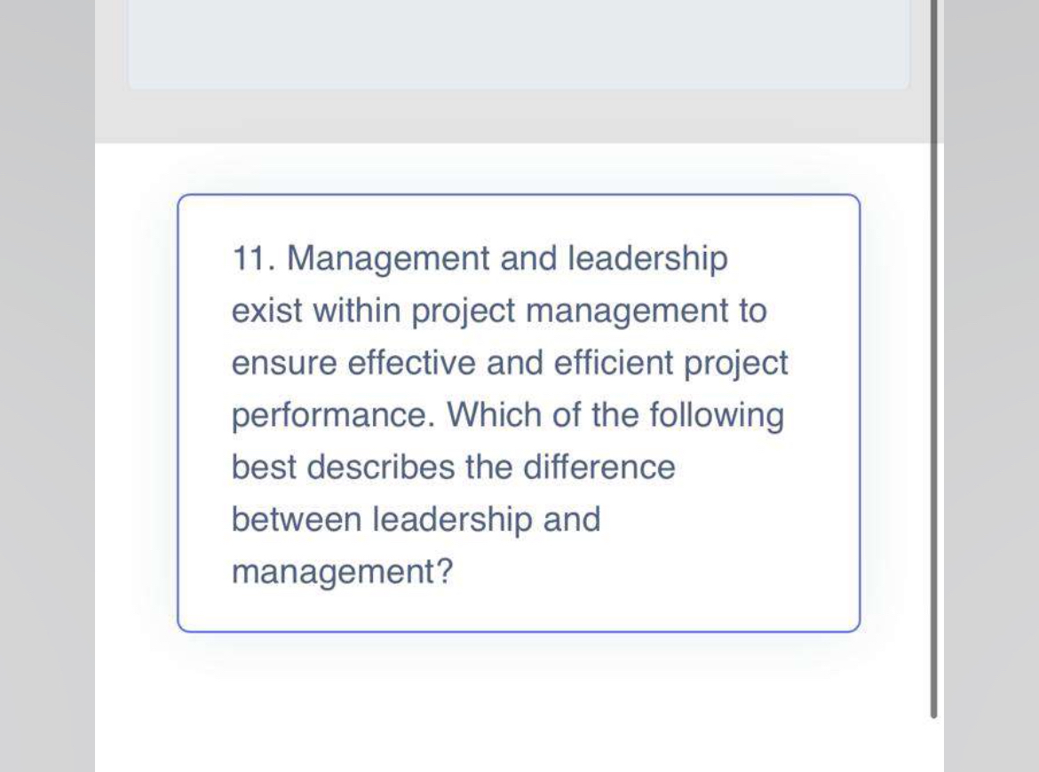 Solved Management and leadership exist within project | Chegg.com