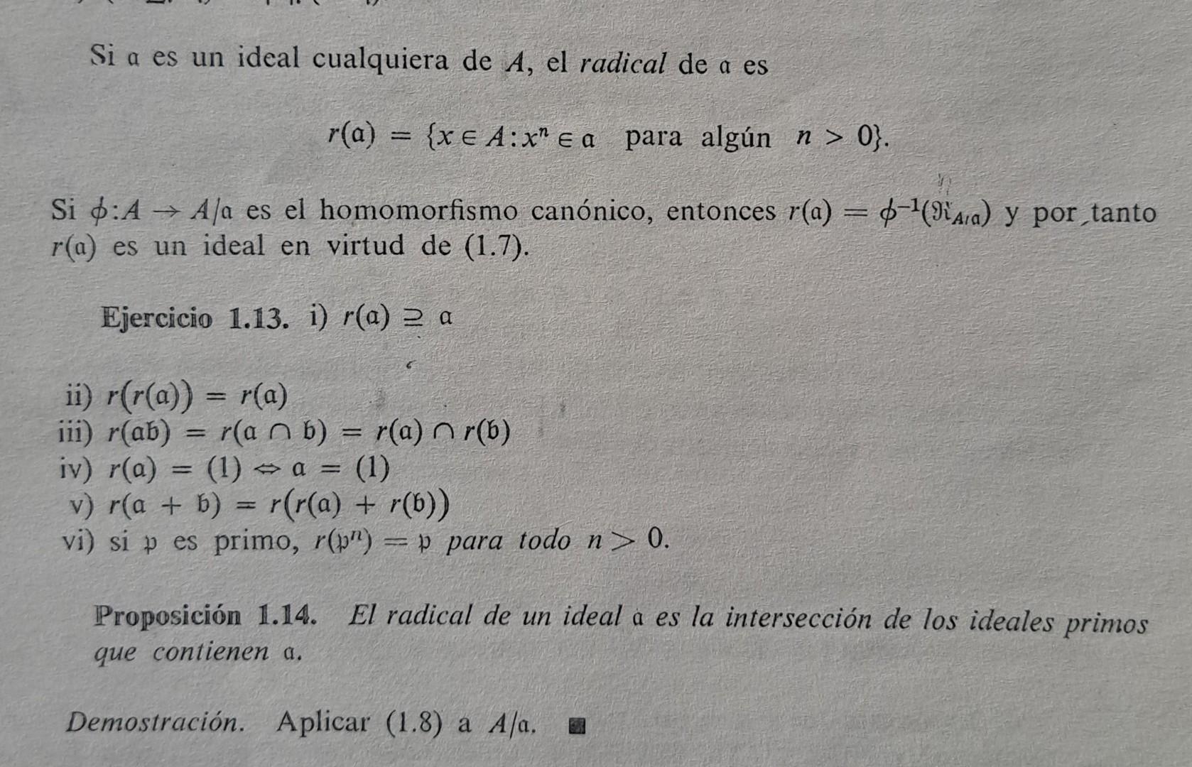 Solved Del libro Introducciòn al Álgebra conmutativa de M.F. | Chegg.com