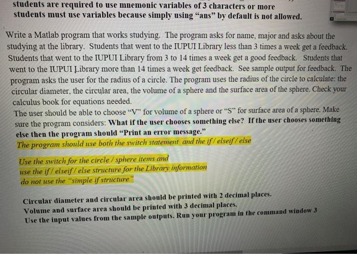 Solved students are required to use mnemonic variables of 3 | Chegg.com