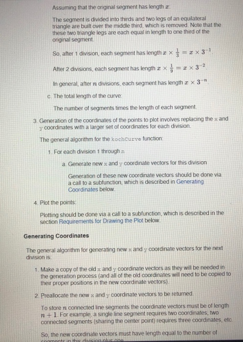 write a script to create a Koch curve. done in matlab | Chegg.com
