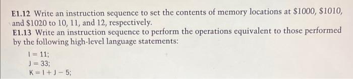 Solved E1.12 Write an instruction sequence to set the | Chegg.com