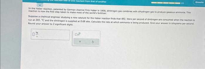 Solved In the Haber reaction, patented by German chemist | Chegg.com