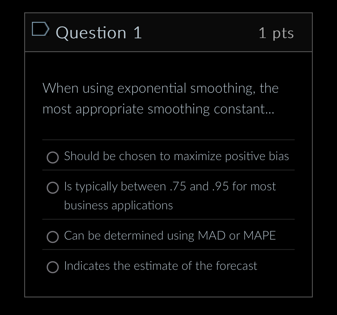 Solved Question 11 ﻿ptsWhen using exponential smoothing, | Chegg.com