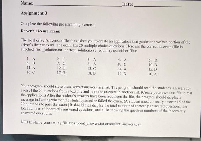 Solved Complete the following programming exercise: Driver's | Chegg.com
