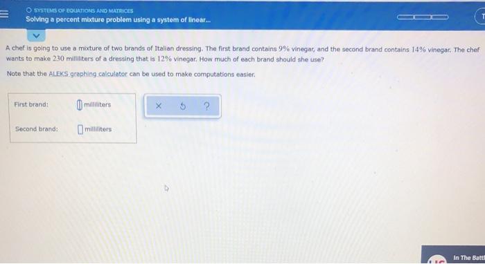 Solved SYSTEMS OF EQUATIONS AND MATRICES Solving a percent | Chegg.com