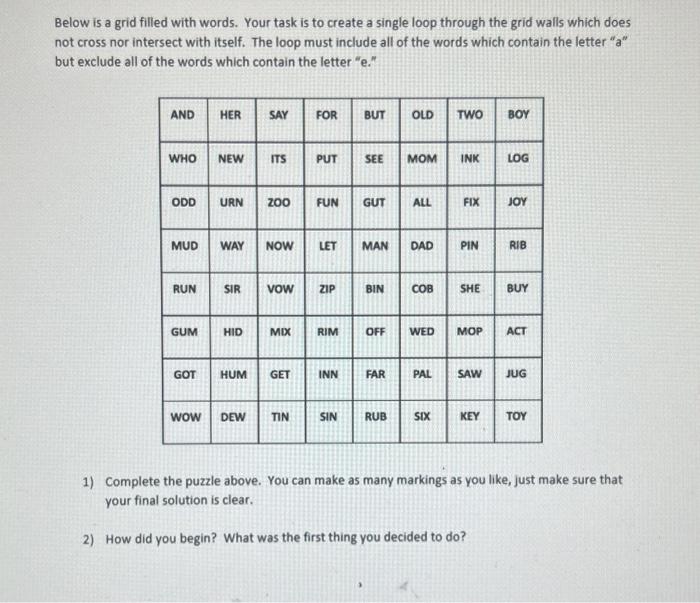 Below is a grid filled with words. Your task is to | Chegg.com