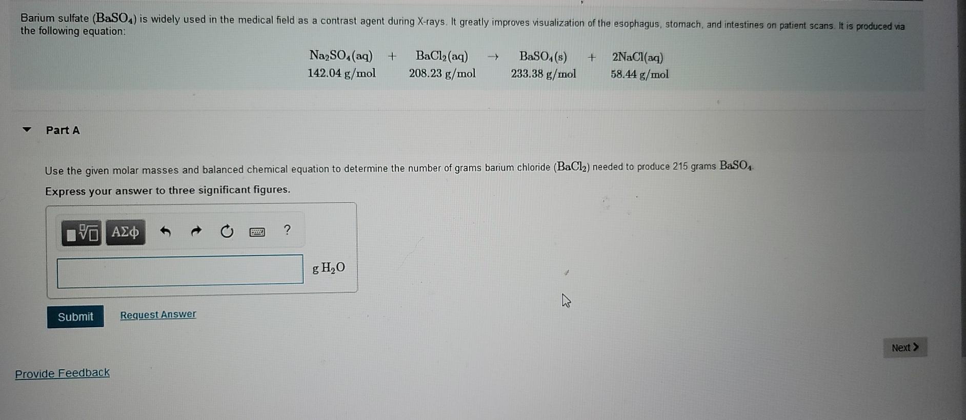 Solved Barium sulfate (BaSO4) is widely used in the medical | Chegg.com
