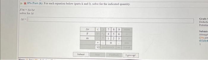 Solved For each equation below (parts k and l) solve for the | Chegg.com