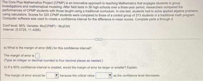 Solved The Core Plus Mathematics Project (CPMP) is an | Chegg.com