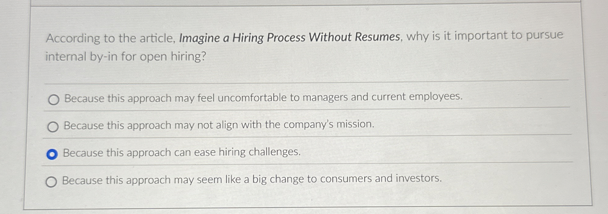 Solved According to the article, Imagine a Hiring Process | Chegg.com