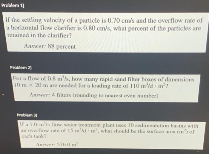 Solved Problem 1) If the settling velocity of a particle is | Chegg.com