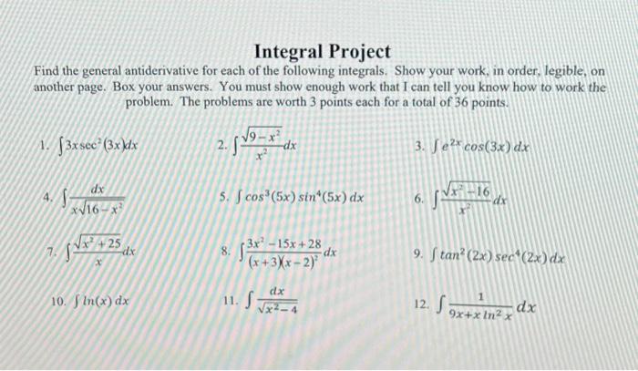 Solved Integral Project Find the general antiderivative for | Chegg.com