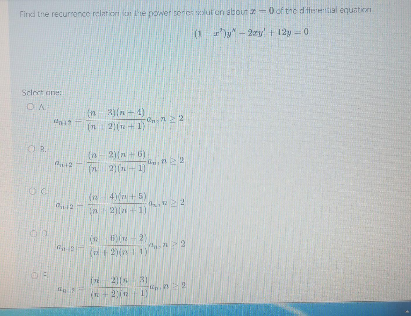 Find the recurrence relation for the power series | Chegg.com