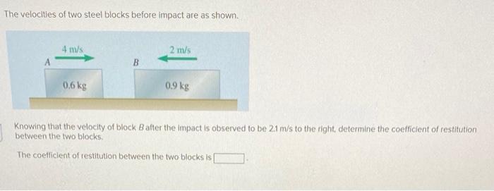 Solved The velocitles of two steel blocks before impact are | Chegg.com