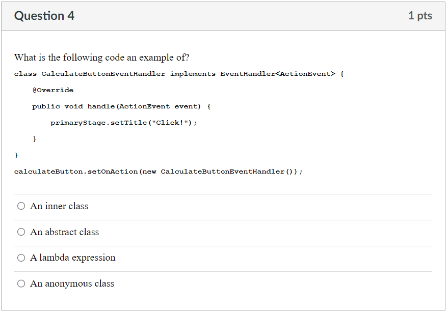 Solved Question 4What is the following code an example | Chegg.com