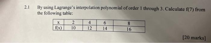 Solved 2.1 By using Lagrange's interpolation polynomial of | Chegg.com