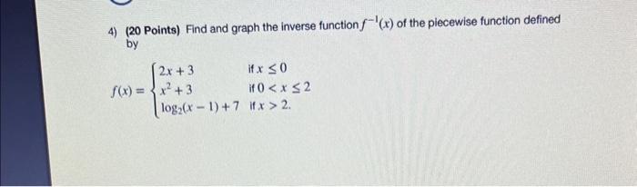 Solved 4) (20 Points) Find and graph the inverse function | Chegg.com