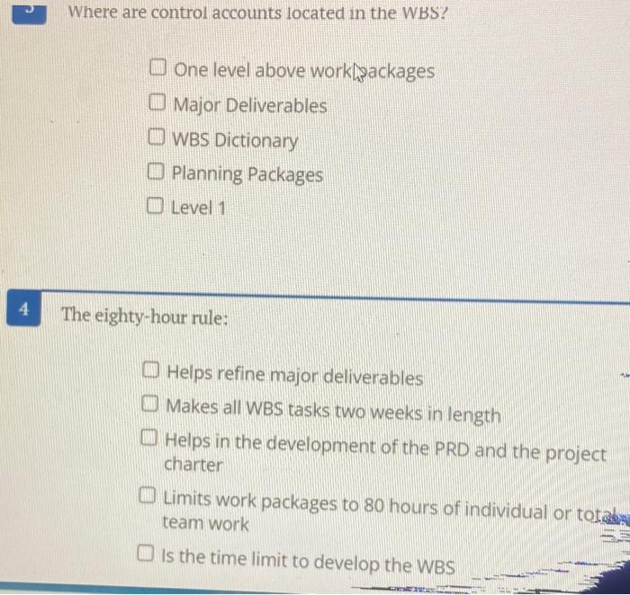 Solved Where are control accounts located in the WBS? One | Chegg.com